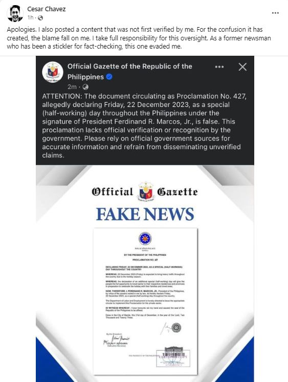 NET25.COM::News::Special Half-Working Day sa Dec. 22, Fake News ...